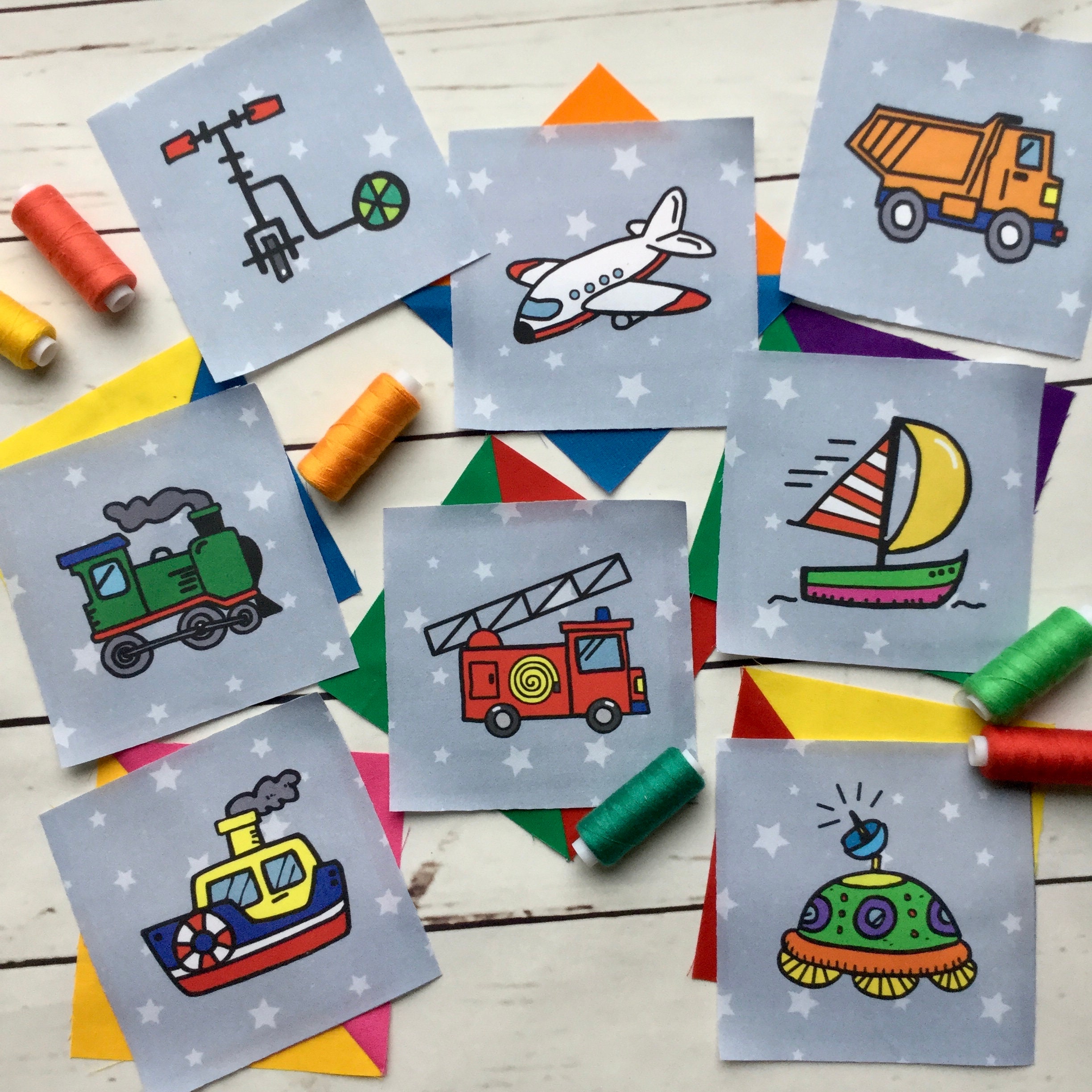 TRANSPORT - 42sq - 5” - Charm Pack or Panel - Fabric - I Spy, Baby ...