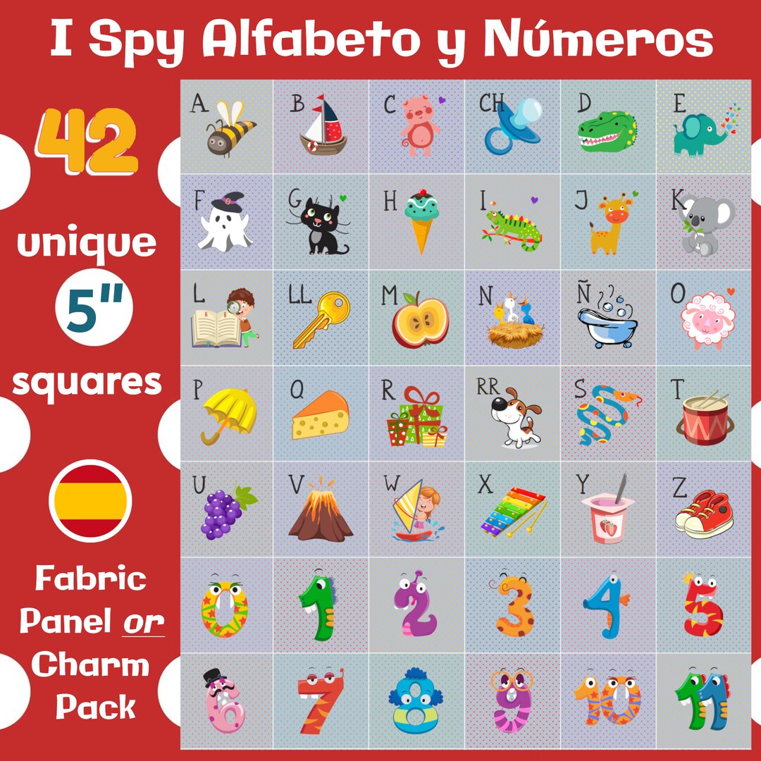 Spanish Alphabet Numbers Fabric: 42 'I Spy' Quilt Squares - Etsy