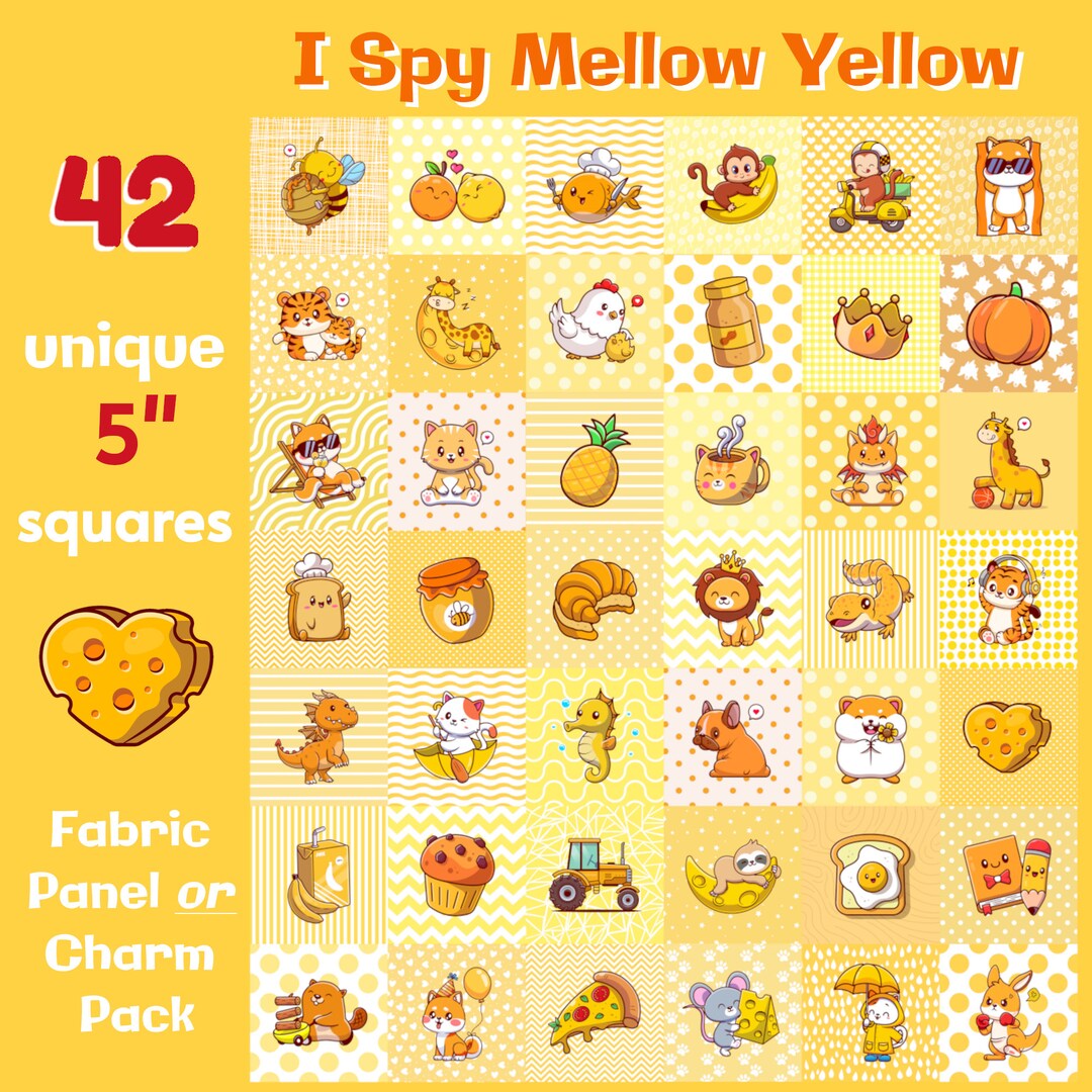 Yellow I Spy Fabric: 5" Charm Pack or Panel, 42 Squares - Etsy