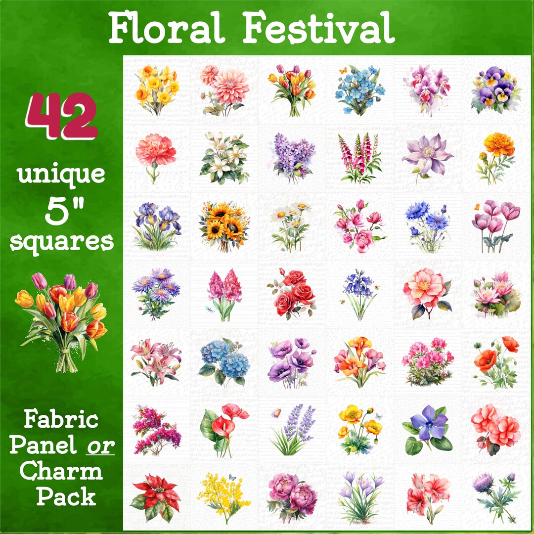 Watercolour Floral Fabric: Charm Pack (5" Squares) or Panel - 42 ...