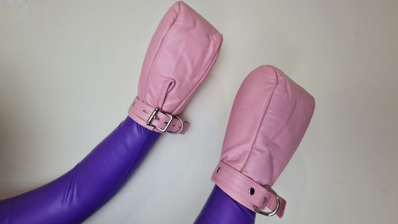 Real Leather Bondage Padded Locking Mitts pink for Puppy - Etsy
