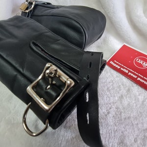 Real Leather Bondage Padded Locking Mitts black for Puppy Play, Bondage ...