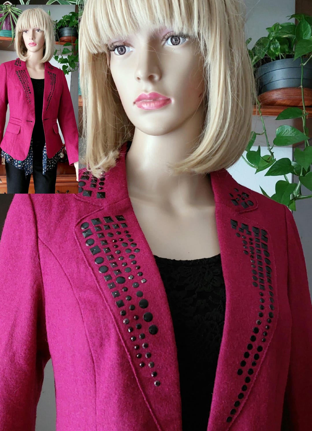 Vintage Wool Blend Cropped Blazer: Studded Purple Secretary Jacket - Etsy