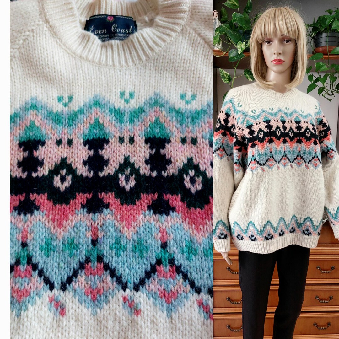 Vintage Italian 100% Wool Fair Isle Knit Sweater /chunky Knit Sweater ...