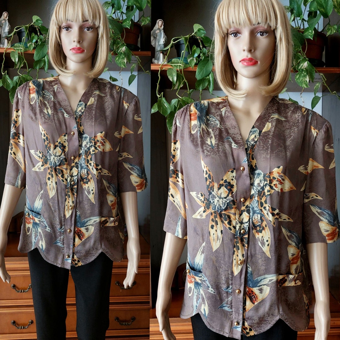 Italian Vintage Floral Silk Blouse/silk and Acetate Button Down Floral ...
