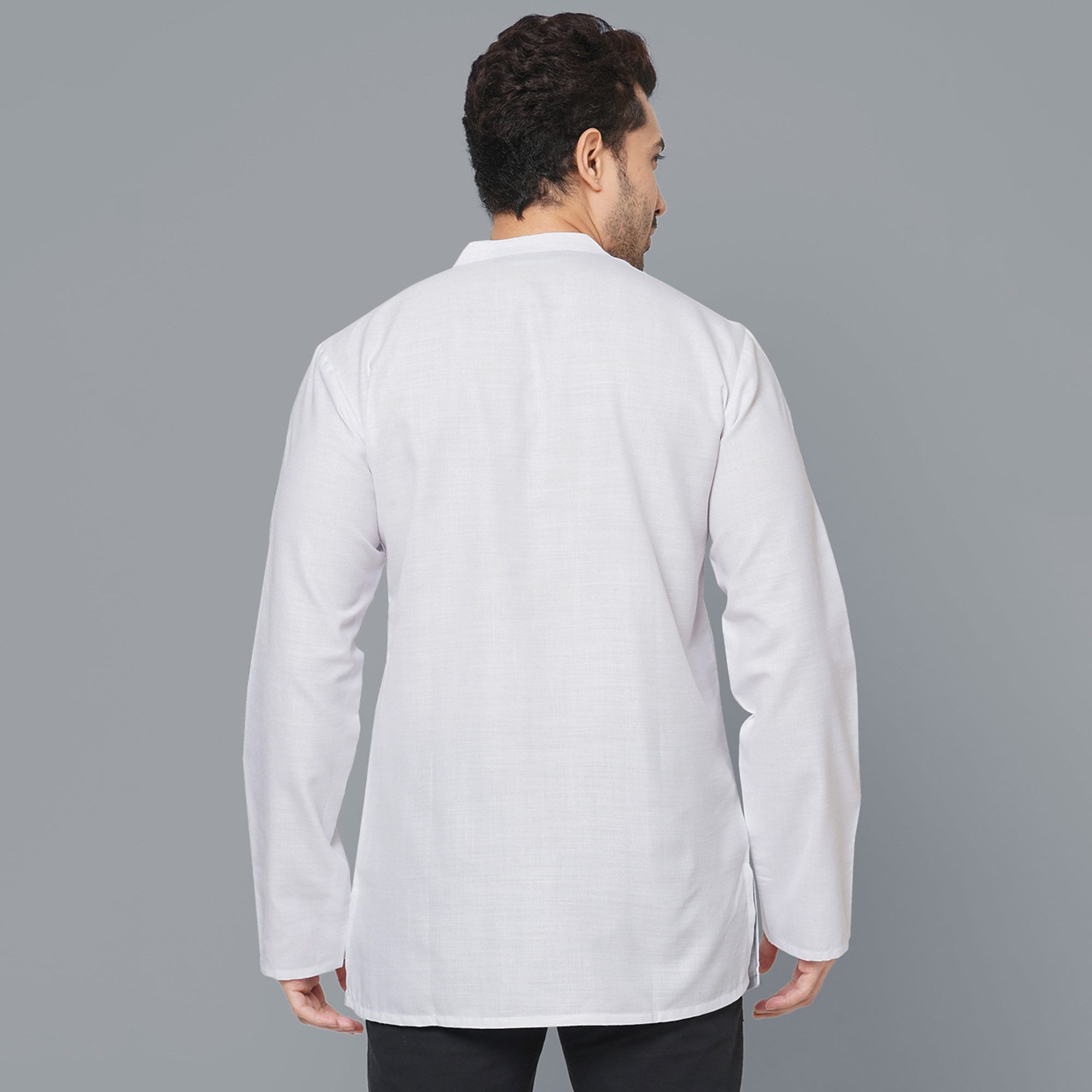 Indian White Polycot Men Short Kurta Gents Loose Shirt With Embroidery ...