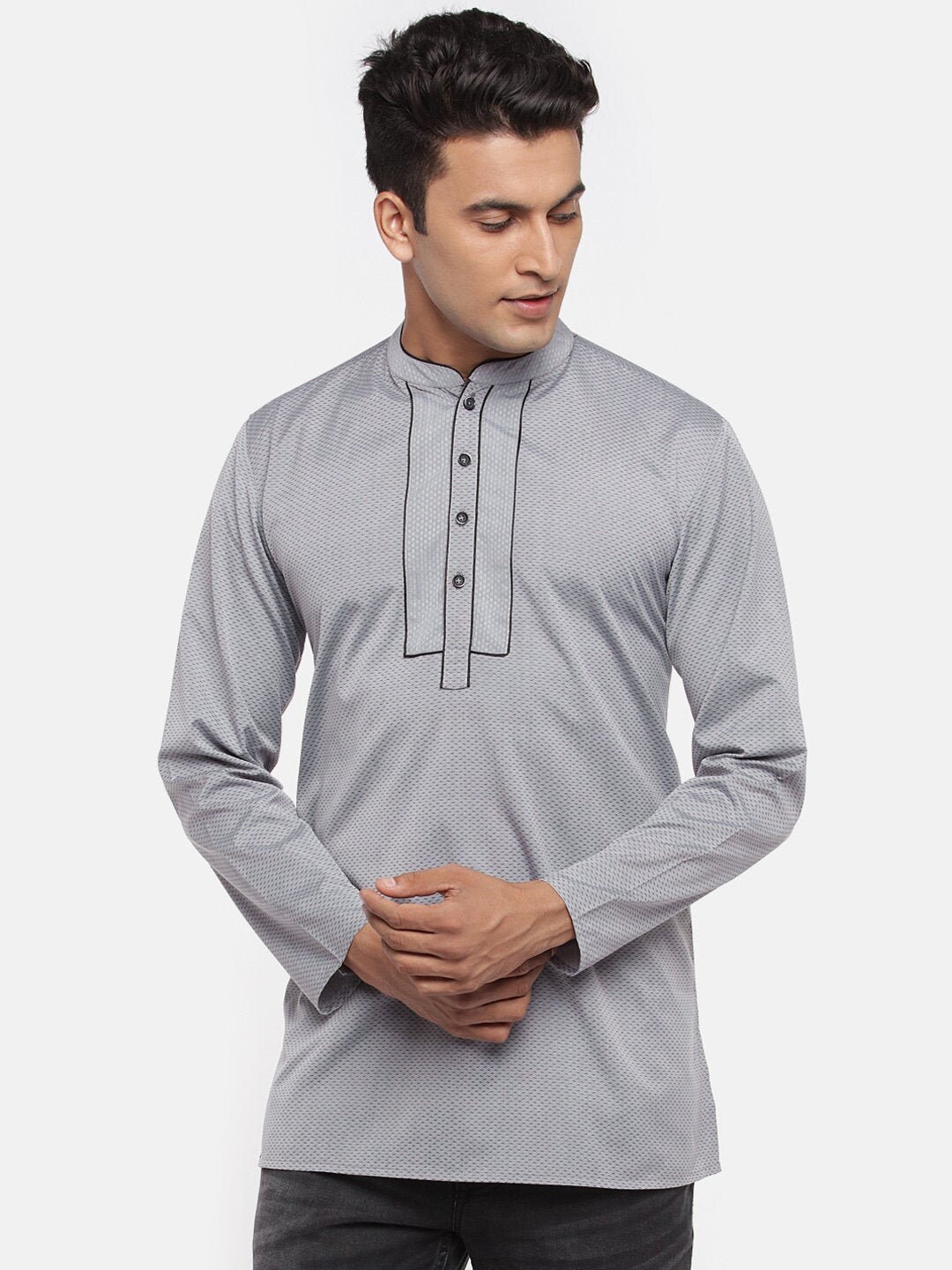 Indian Men Short Kurta Light Grey Color Soft Feel Polycot Gent Loose ...