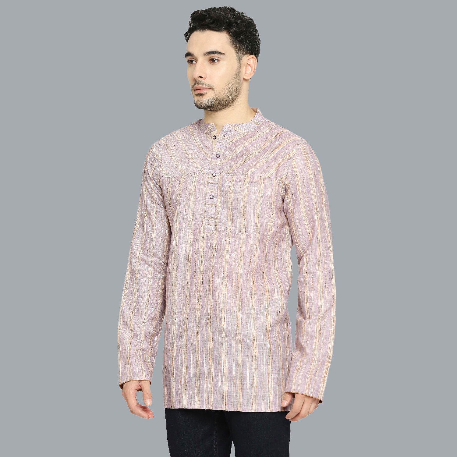 Indian Contemporary Men Short Kurta Lilac Handloom Polycot Gent Loose ...