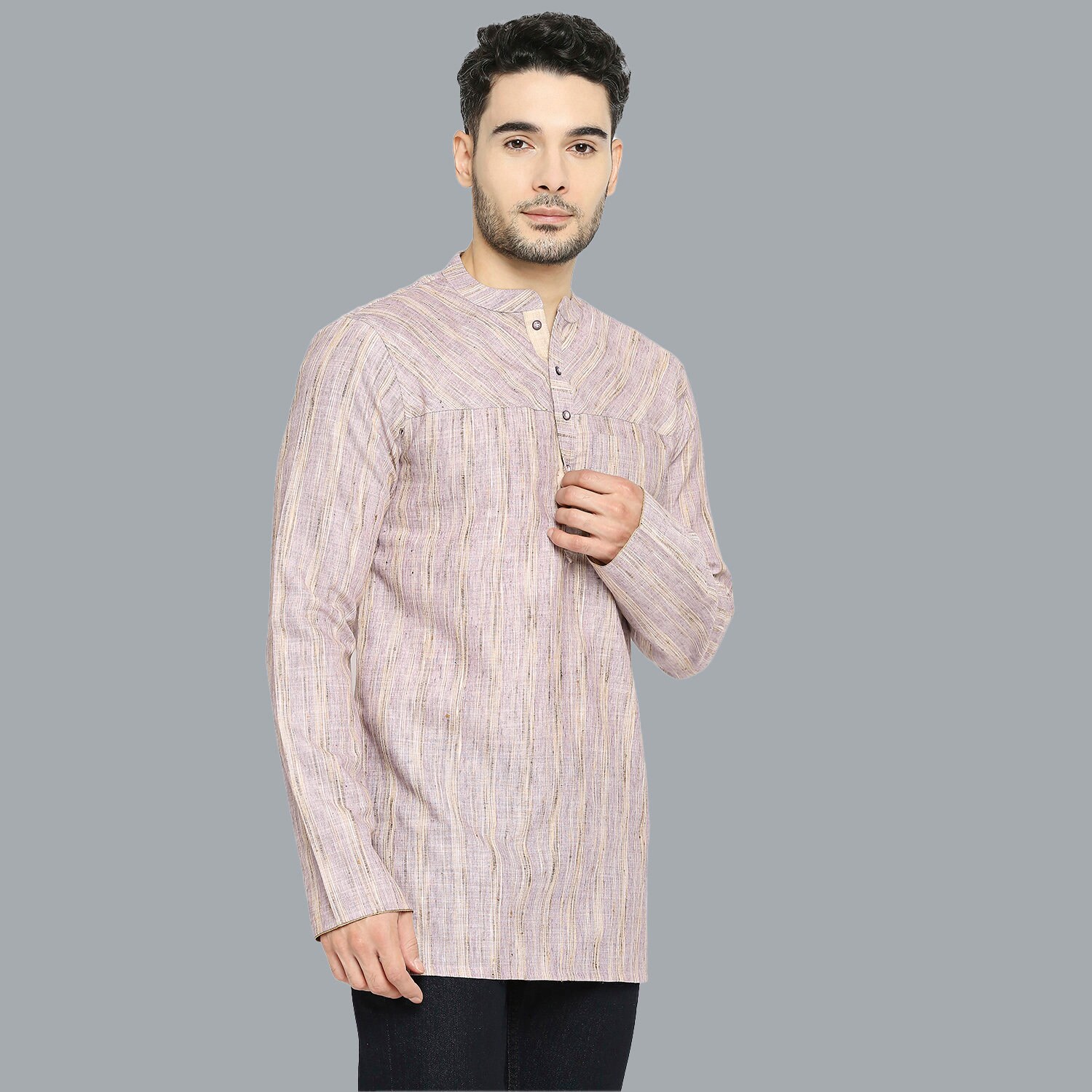 Indian Contemporary Men Short Kurta Lilac Handloom Polycot Gent Loose ...