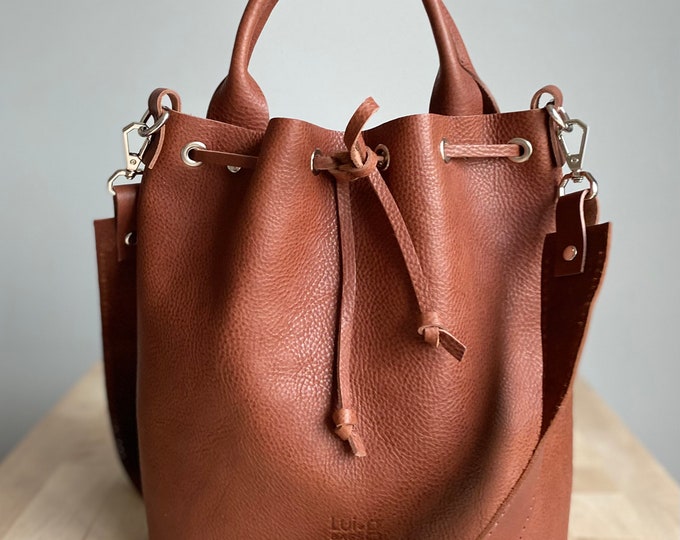 Handmade Leather Bucket Bag, Genuine Leather Handbag, Veg Tanned ...