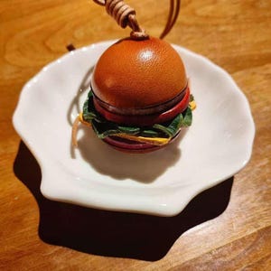 Hamburger Leather Charm Hand-painted Handmade Cute Purse Keychain Fun ...