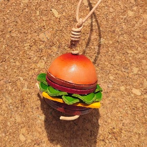 Hamburger Leather Charm Hand-painted Handmade Cute Purse Keychain Fun ...