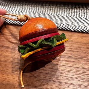 Hamburger Leather Charm Hand-painted Handmade Cute Purse Keychain Fun ...