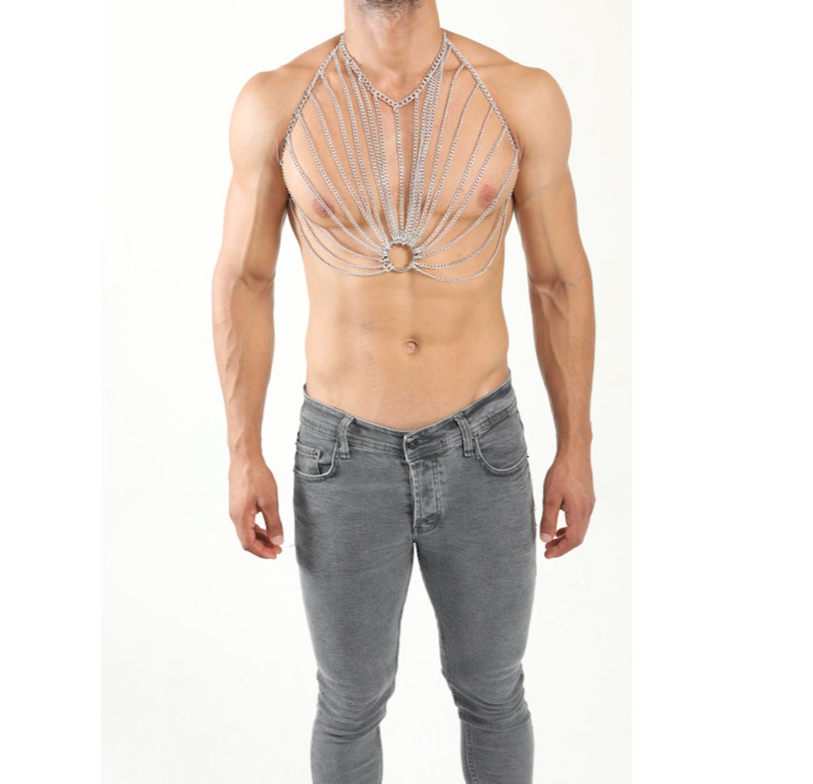 Body Chain Men Silver Bodychain Man Harness Men Jewelry Larp - Etsy