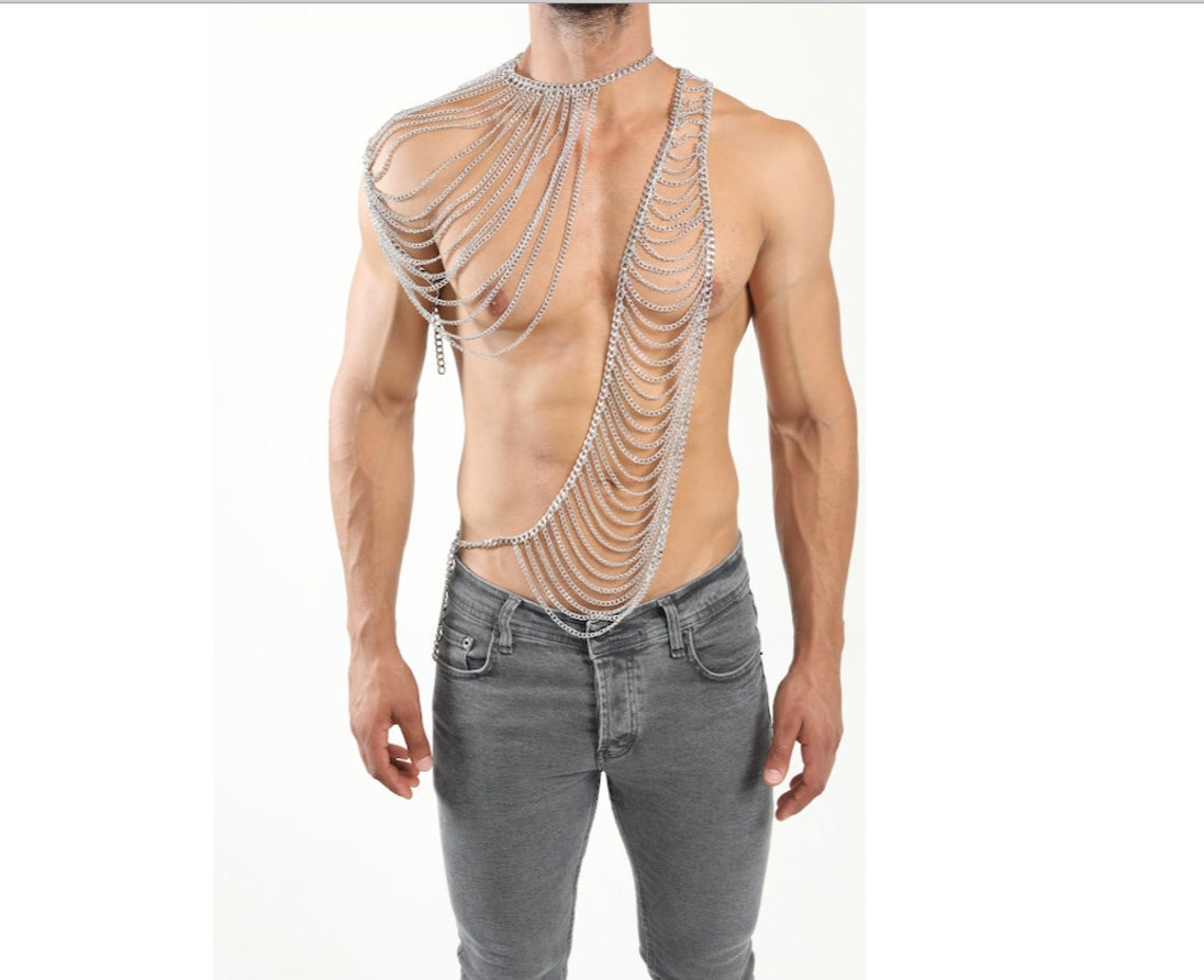 Shoulder Chain Set Men Gold Bodychain Man Harness Men Jewelry - Etsy