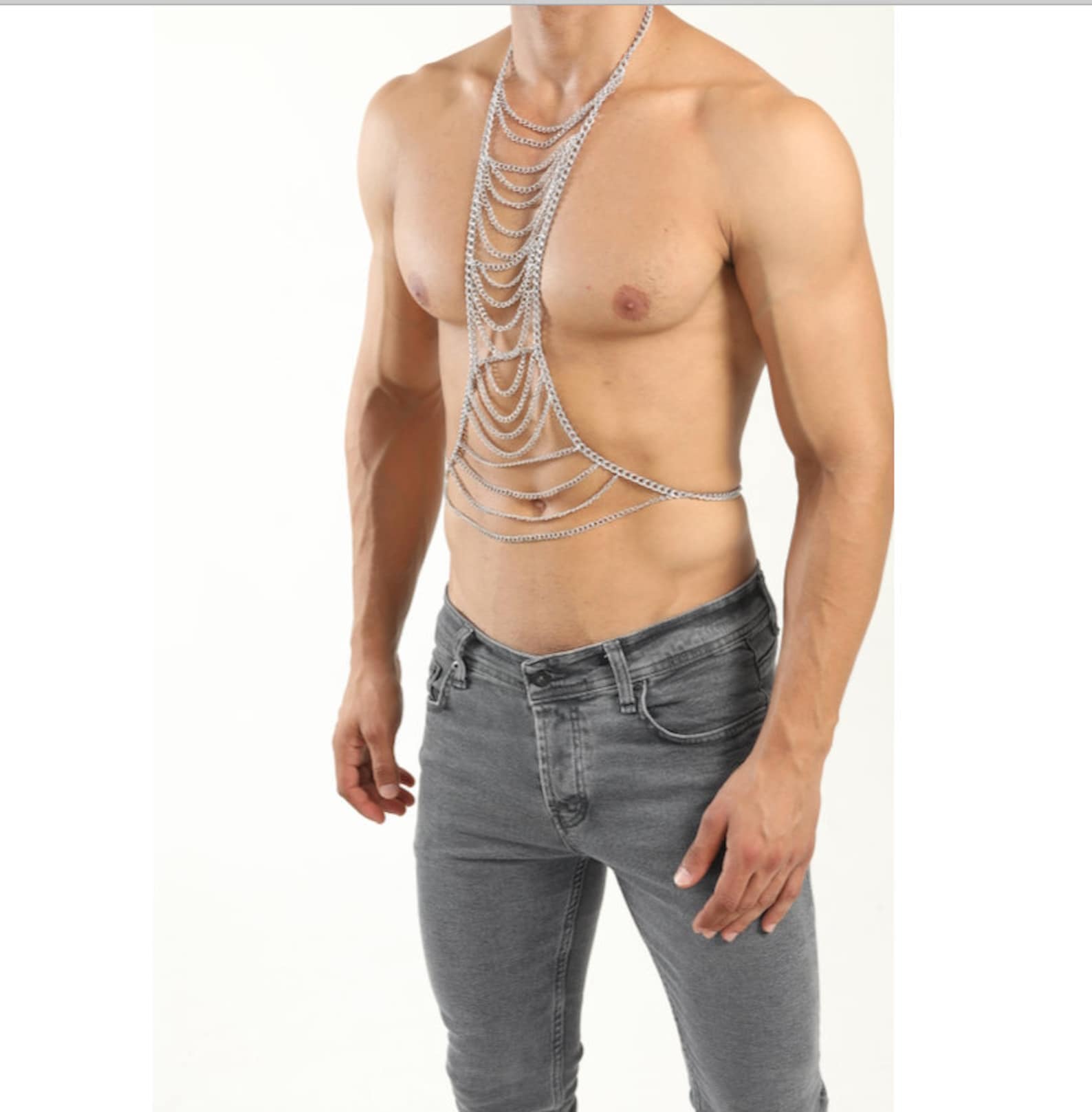 Body Chain Men Silver Bodychain Man Harness Men Jewelry Larp - Etsy