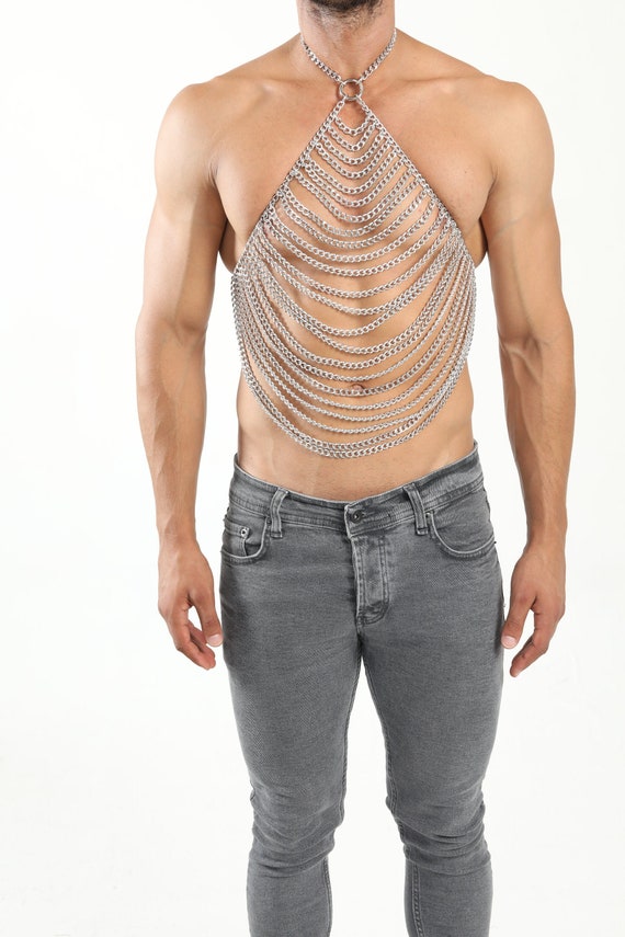 Body Chain Men Silver Bodychain Man Harness Men Jewelry Larp | Etsy