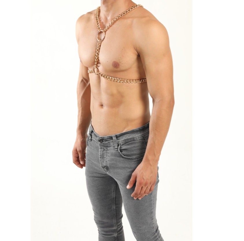 Body Chain Harness Men Gold Bodychain Man Harness Men Jewelry Etsy