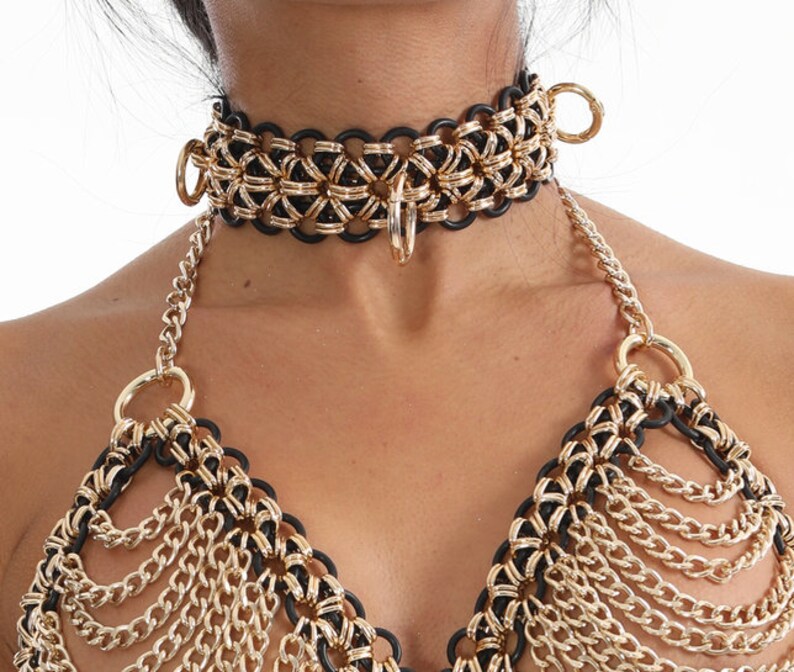 Bondage Collar Cuffscollar Gold Bondage Gear Bdsm Woman Etsy
