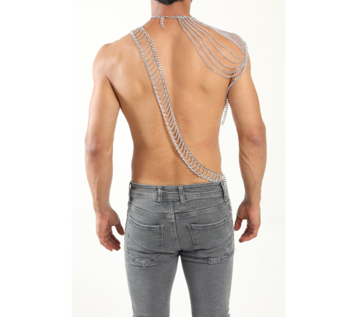 Shoulder Chain Set Men Gold Bodychain Man Harness Men Jewelry - Etsy