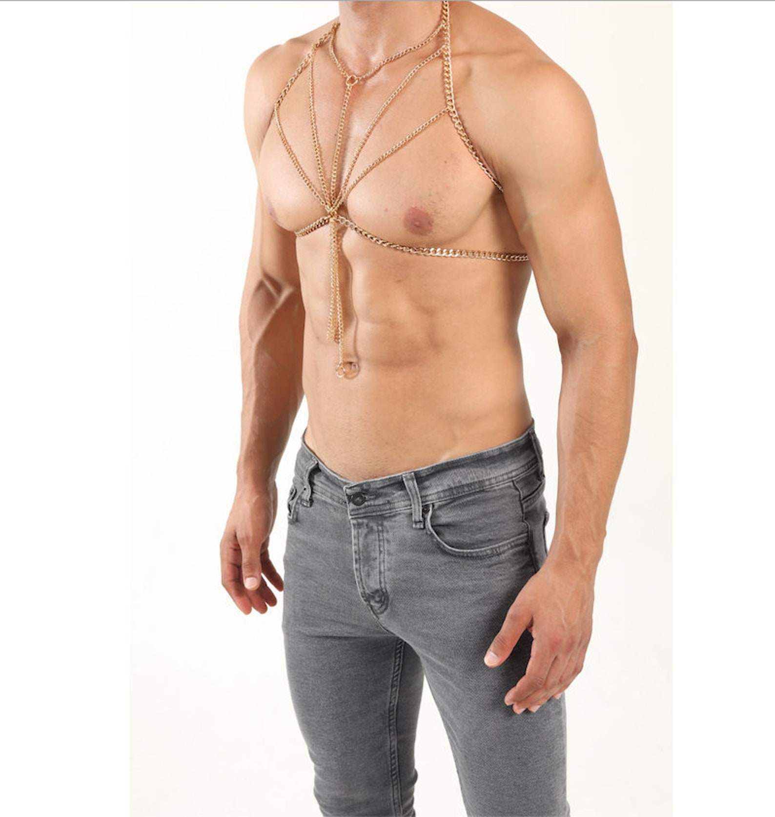 Body Chain Men Gold Bodychain Man Harness Men Jewelry Larp Etsy