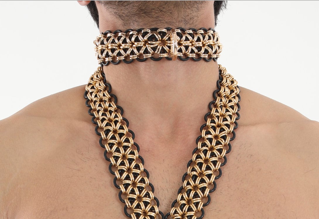 Harness Collar Man Body Chain Set Golden Glamour Harness - Etsy