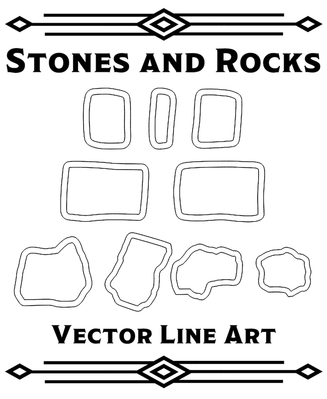 Stones and Rocks Collection Vector Clipart Graphics Line Art Ai, Svg ...