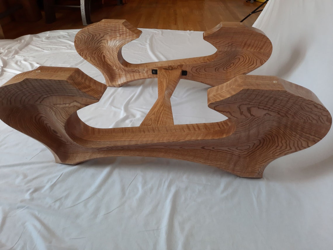 Curly Red Oak Wood Coffee Table Base glass Top - Etsy