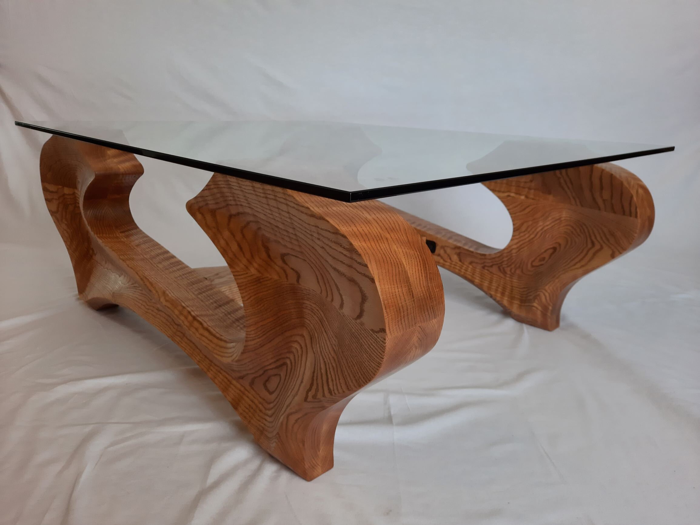 Curly Red Oak Wood Coffee Table Base glass Top - Etsy