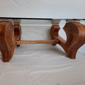 Curly Red Oak Wood Coffee Table Base glass Top - Etsy