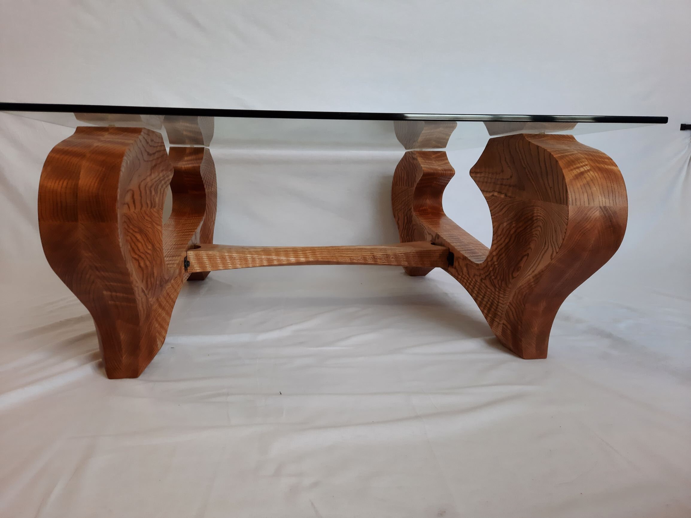 Curly Red Oak Wood Coffee Table Base glass Top - Etsy