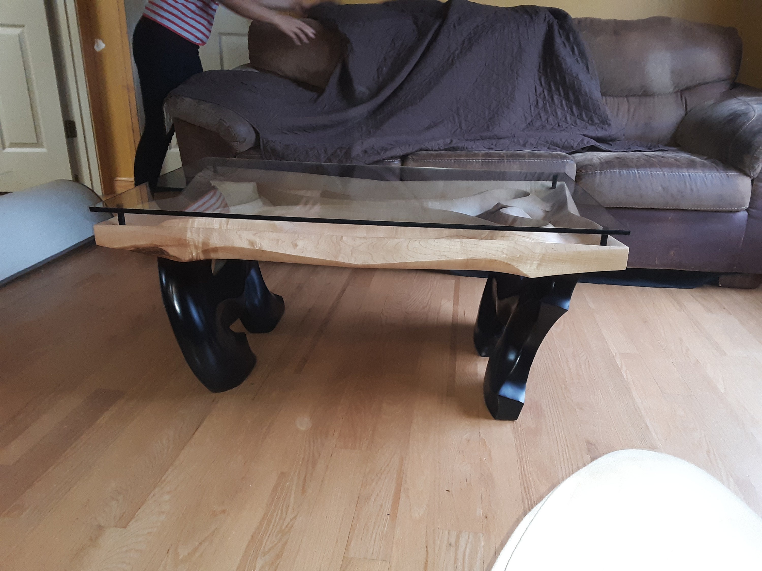 Modern Hard Maple Sculptural Coffee Table, Glass Top Coffee Table, Hand ...