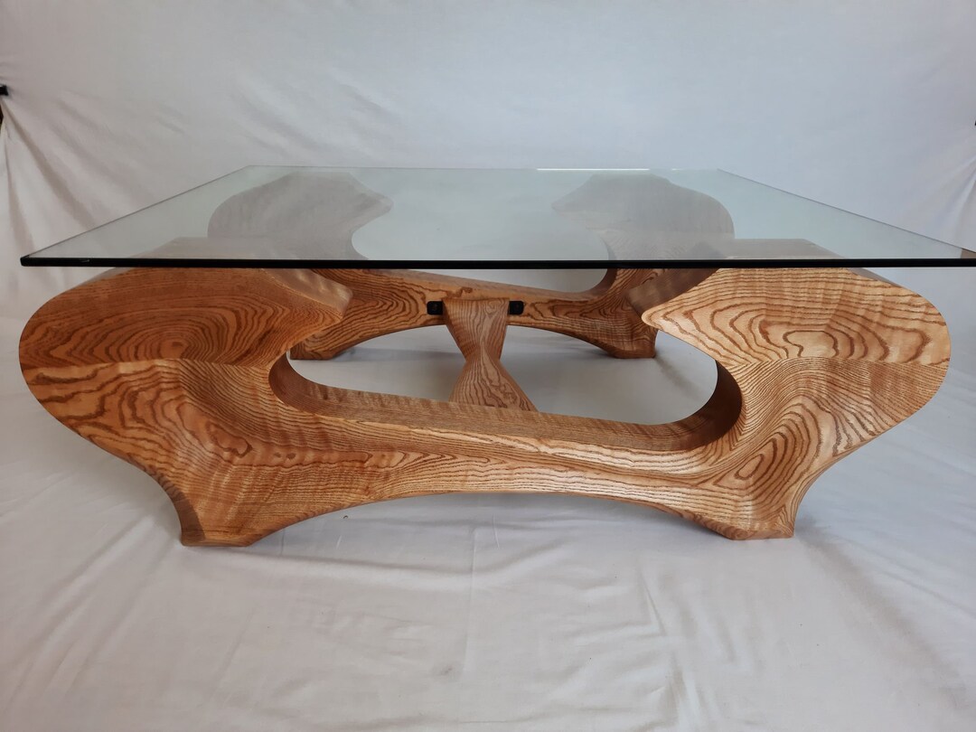 Curly Red Oak Wood Coffee Table Base glass Top - Etsy