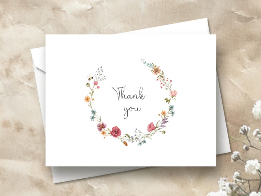 Thank You Cards Flower Wreath | Wildflower Gift Thank You Cards ...