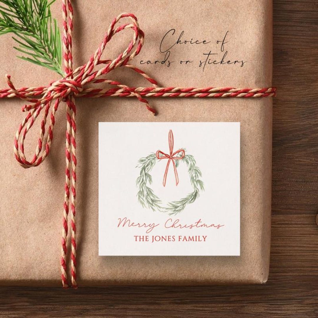Personalized Christmas Wreath Calling Cards or Stickers ~ Christmas ...