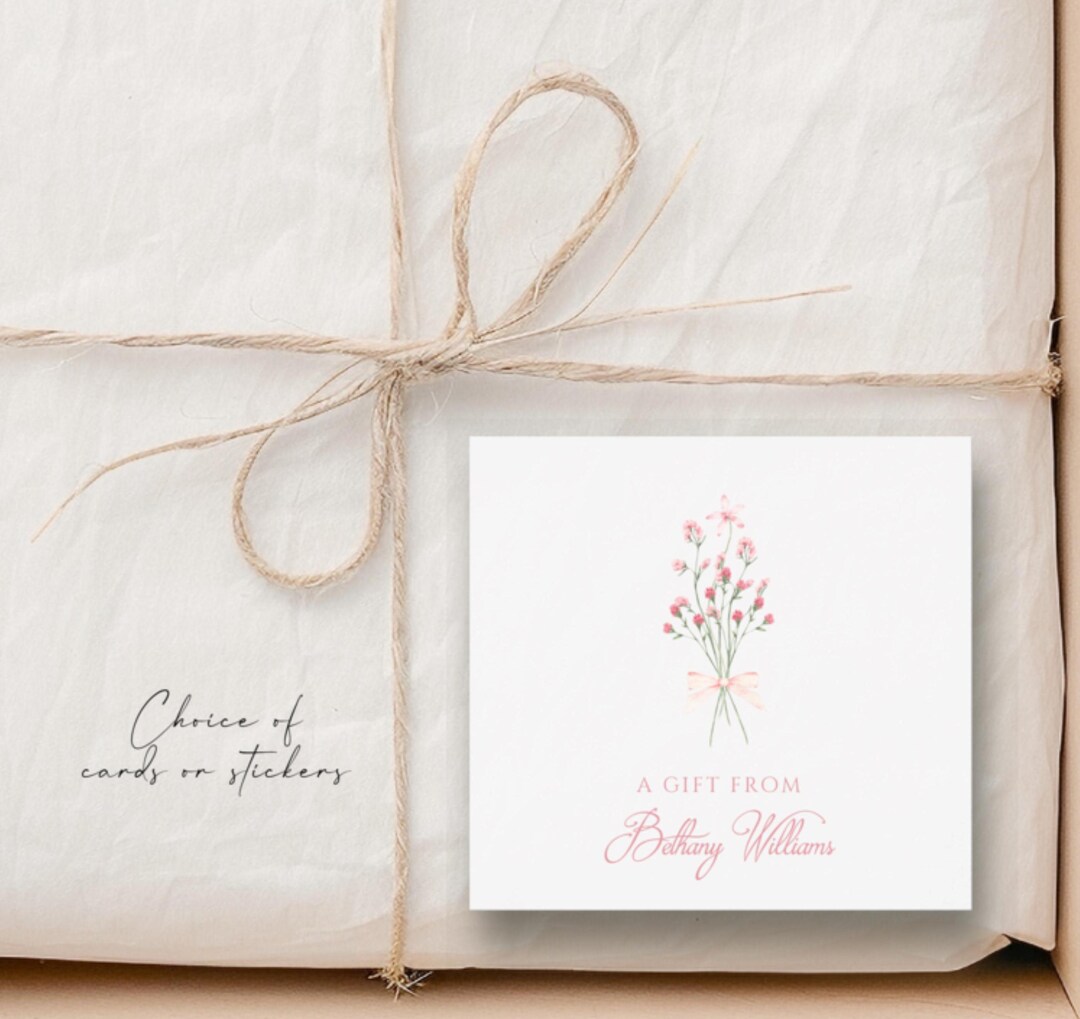 Personalized Pink Floral Calling Cards ~ Wildflower Enclosure Cards ~ Square Gift Card ...