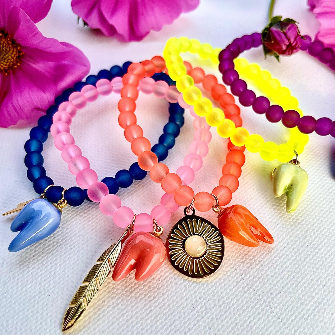 Tooth Fairy Gift Bracelet Tooth Pendant Glass Bead Bracelet as a Gift ...