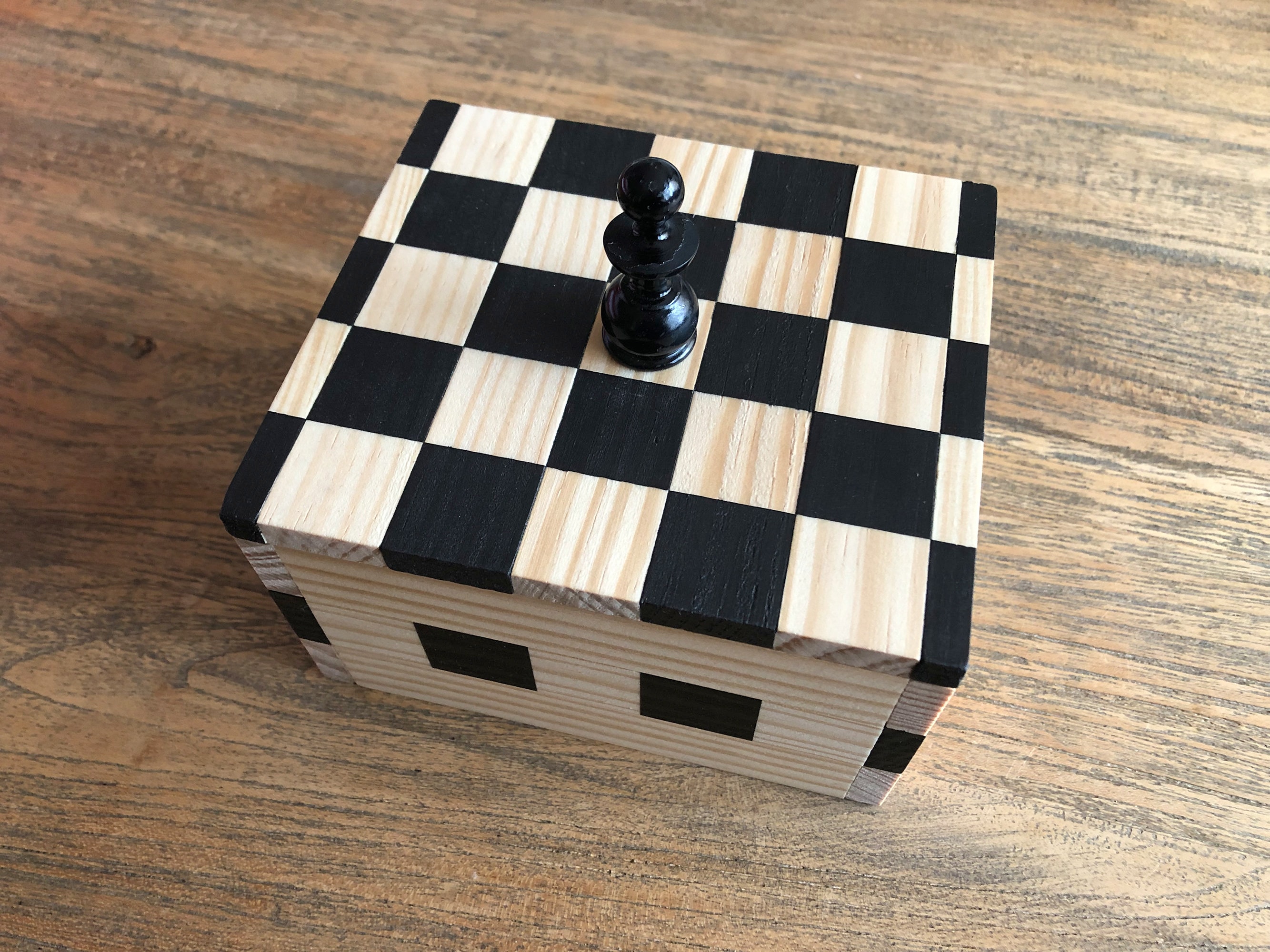 Recycled Solid Wood Box With Checkerboard Pattern. Storage Box for ...