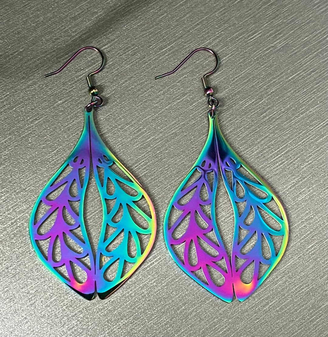 Handmade Metallic Rainbow Finish Stainless Steel Leaf Shaped Angel ...