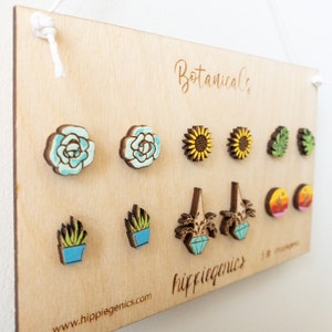 WOODEN PLANT EARRINGS Wooden Stud Earring Sunflower Earring Stud ...