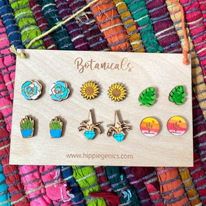 WOODEN PLANT EARRINGS Wooden Stud Earring Sunflower Earring Stud ...