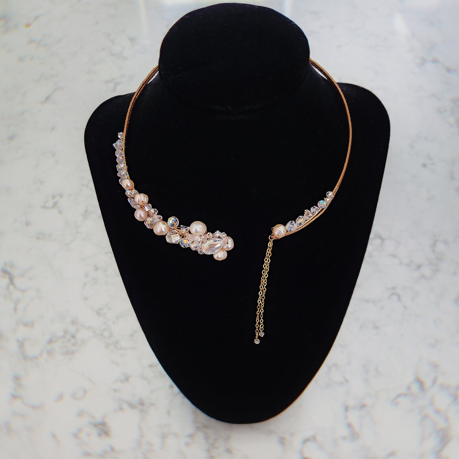 Handcrafted Gold Wire Wrapped Open Collar Choker Necklace Freshwater ...