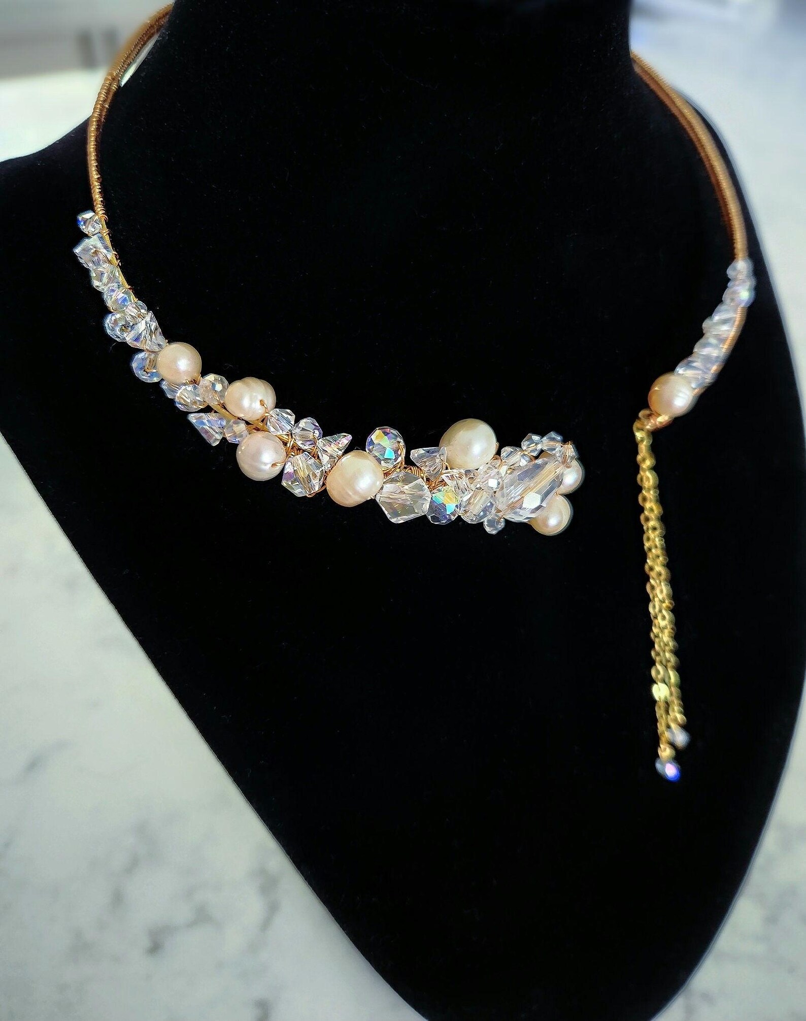Handcrafted Gold Wire Wrapped Open Collar Choker Necklace Freshwater ...