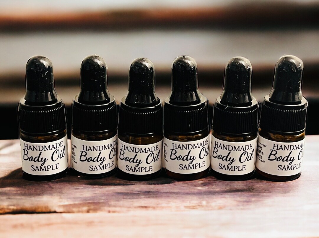 Body Oil Sample Set 6 Mini Glass Bottles, Sunflower and Grapeseed Oils ...
