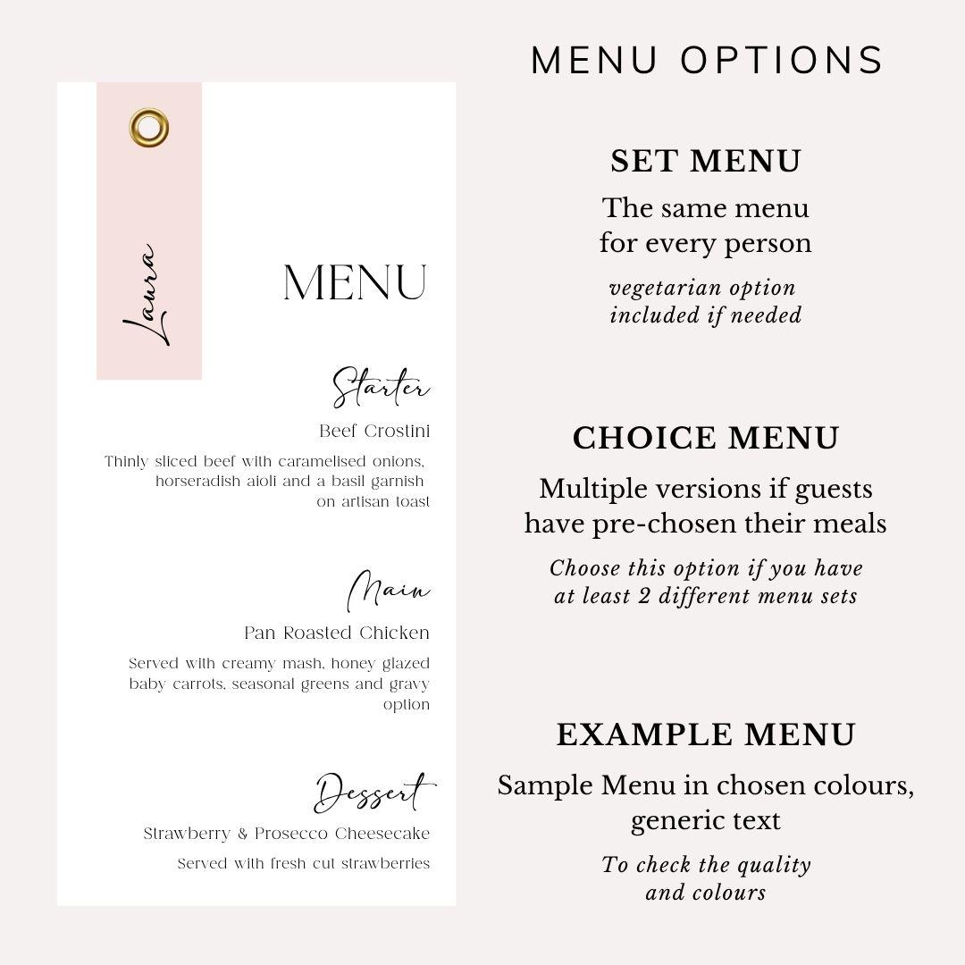 Wedding Menu With Names, Personalised Menus for Wedding Place Settings ...