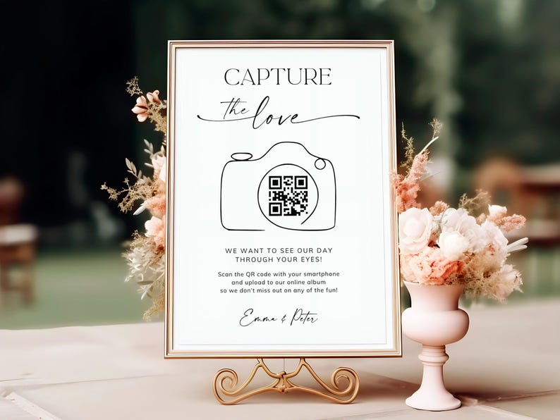 Capture the Love QR Code Sign, Wedding Photo Sign, Share the Love Sign ...