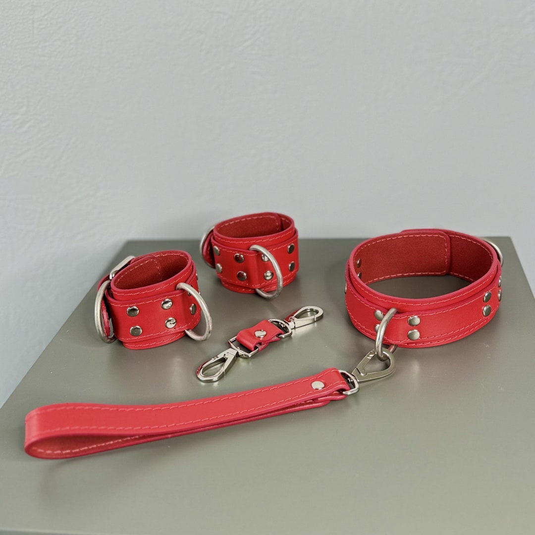 Custom Leather Collar With Cuffs, Personalized Wide Xmas Gift, Choker ...