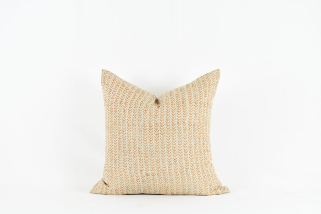 Jane - Rust Leaf Block Printed Linen Pillow Cover. Spring Pillow ...