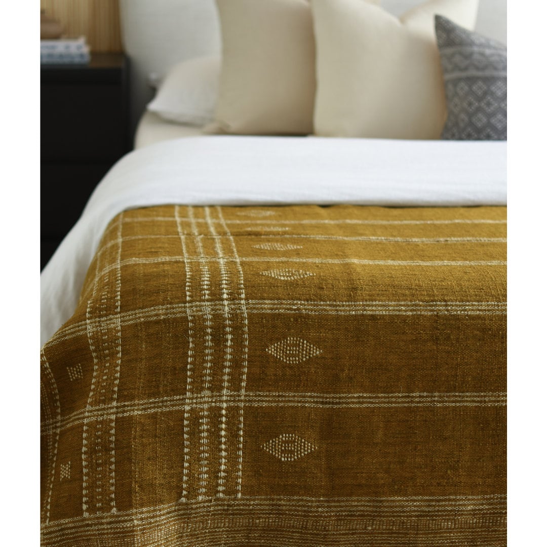 Handwoven Mustard Wool Coverlet: Bohemian Throw Blanket - Etsy