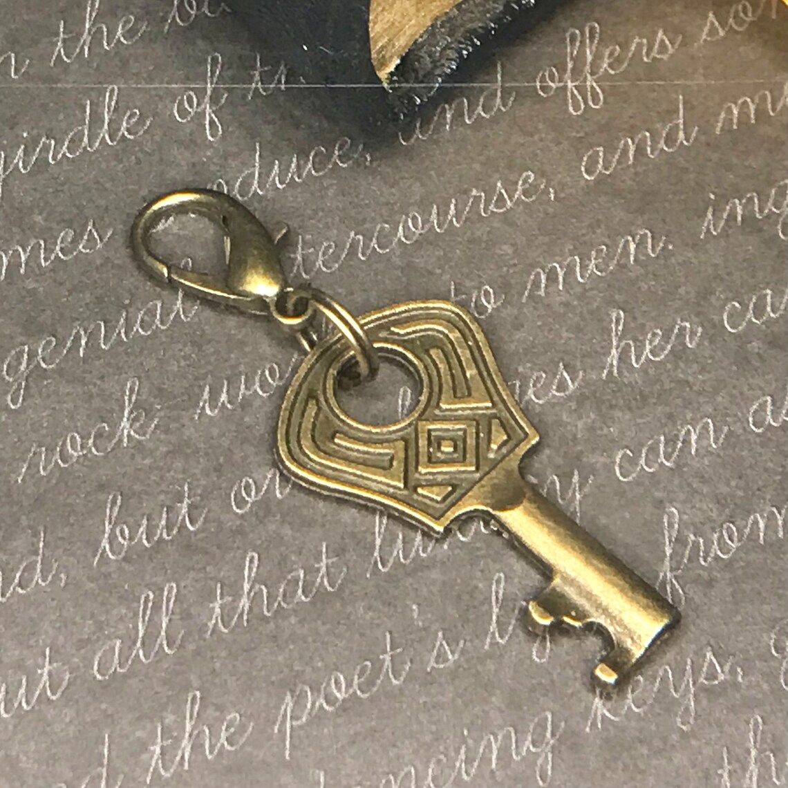 Small Art Deco Keychain Gift Clip on Charm, Skeleton Key, Purse Charm ...